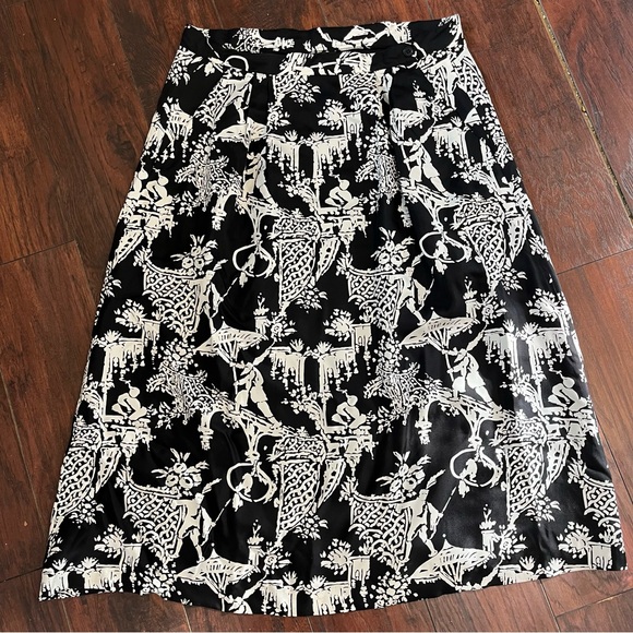 Ann May | Skirts | Vintage Ann May 0 Silk Japanese Garden Toile Black ...